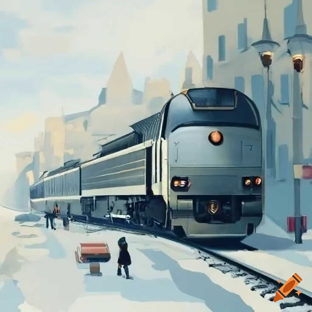 Perspective drawing of a train with 5 wagons