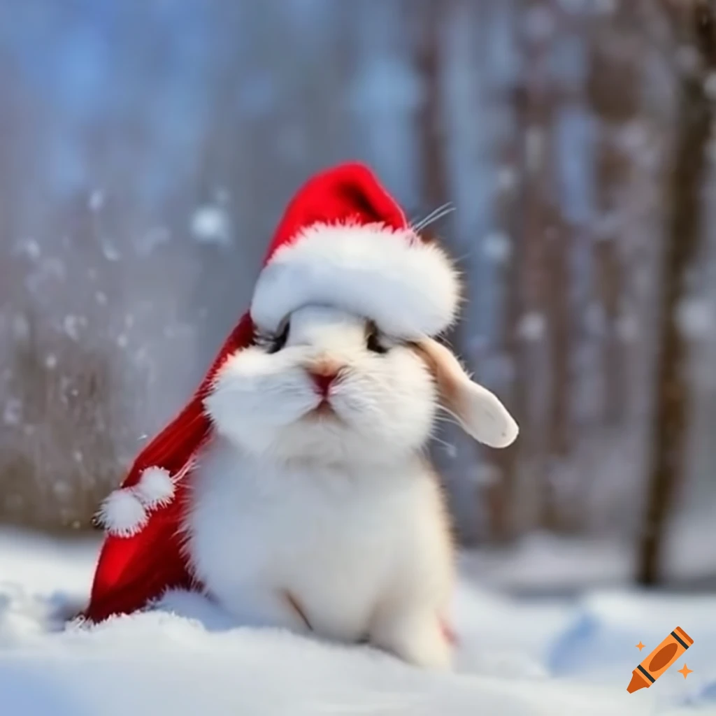 Cute bunny in a snowy christmas scene