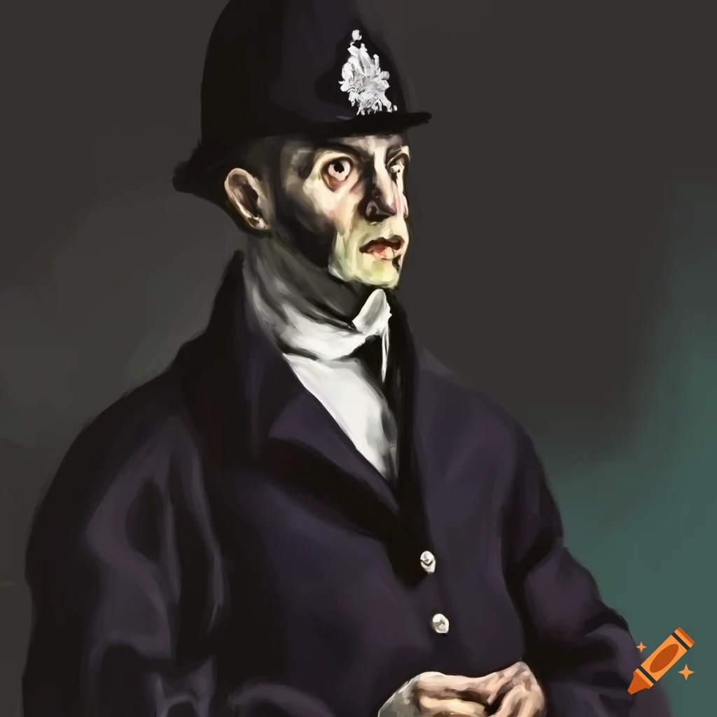London policeman painting in el greco style on Craiyon