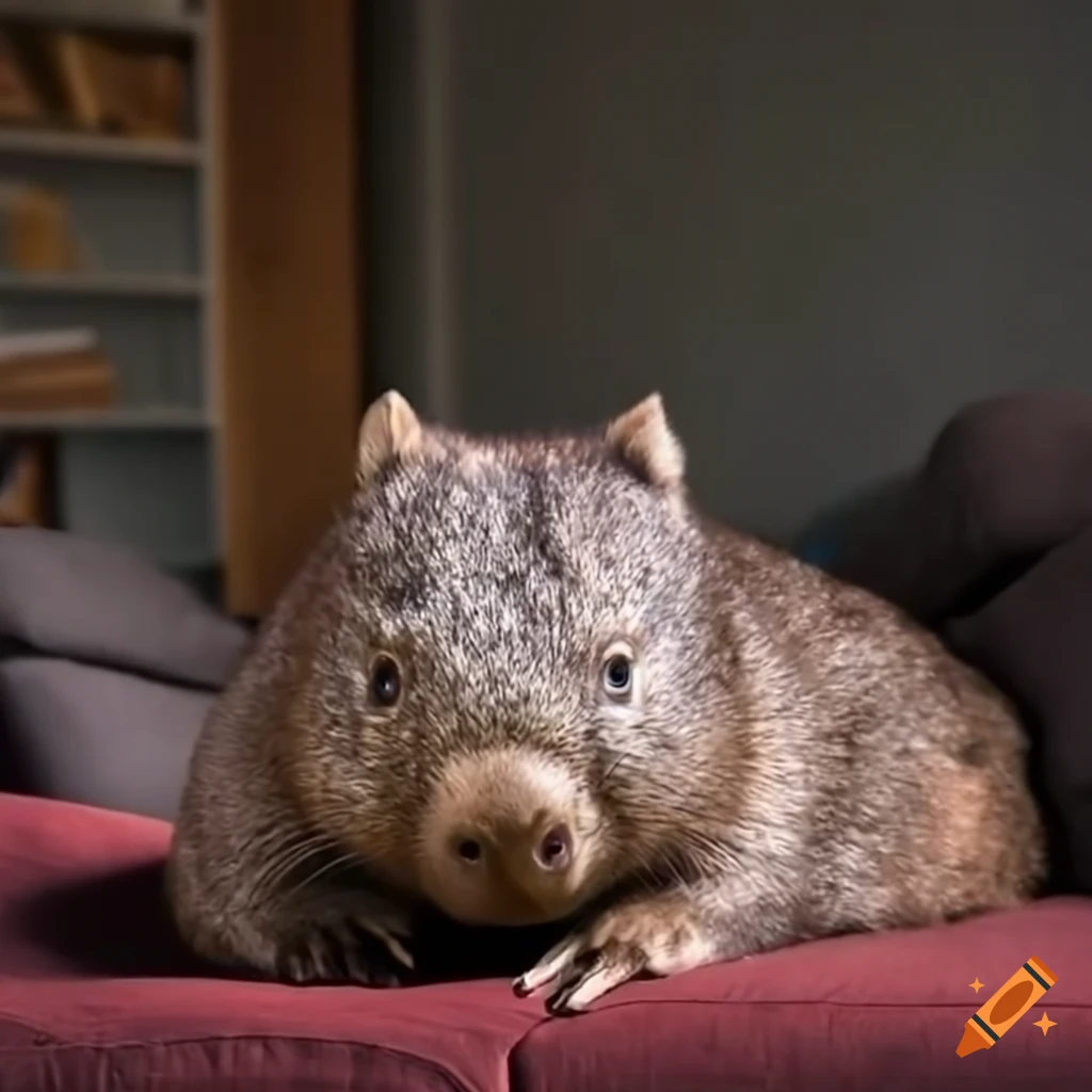 Wombat relaxing on a couch in a living room on Craiyon