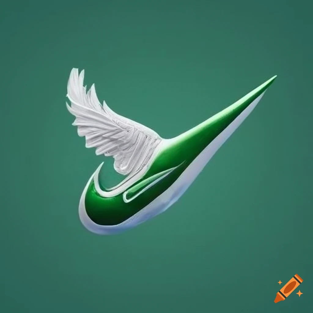Nike logo in green and white with bird feather