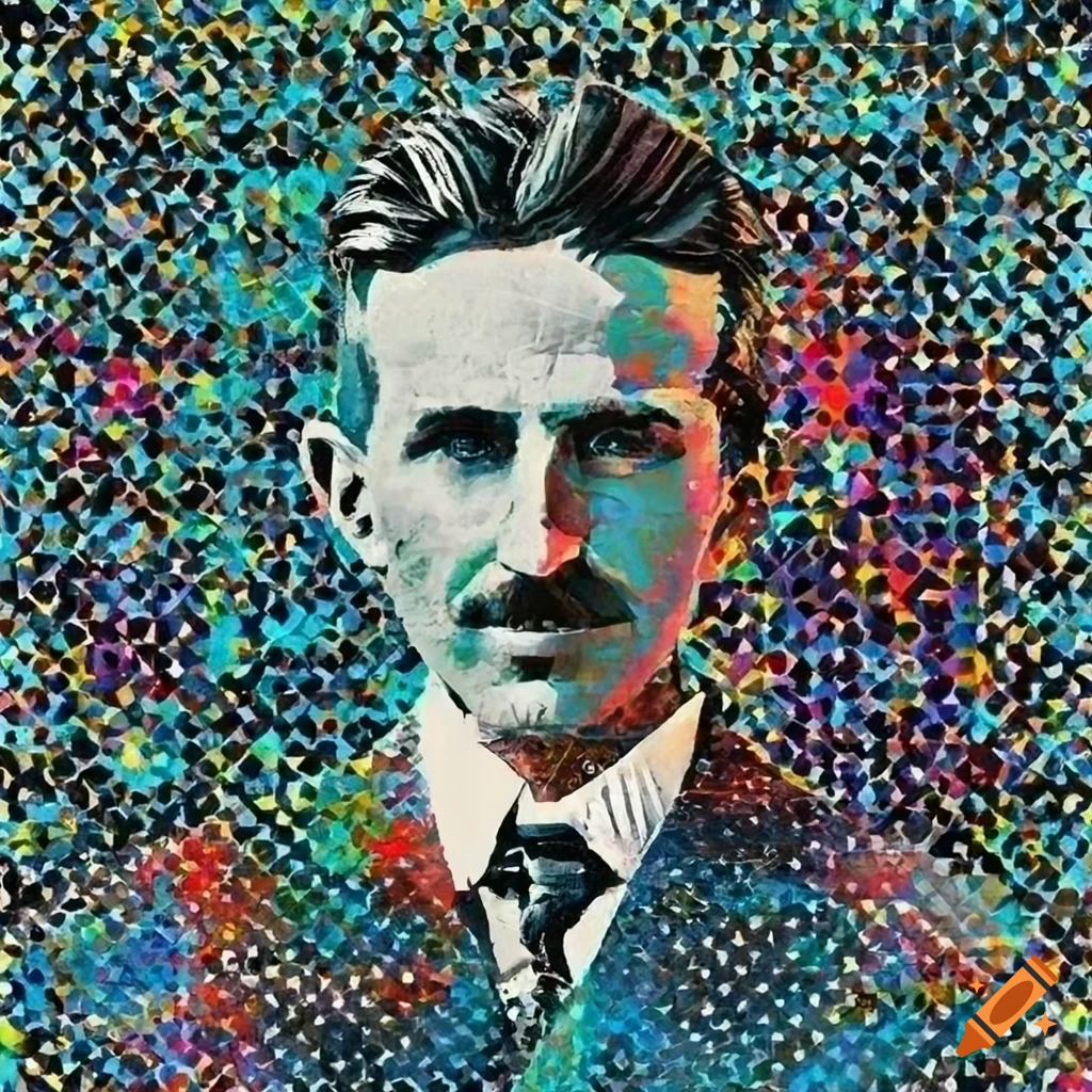 Dotted art portrait of nikola tesla with magazine collage background on ...