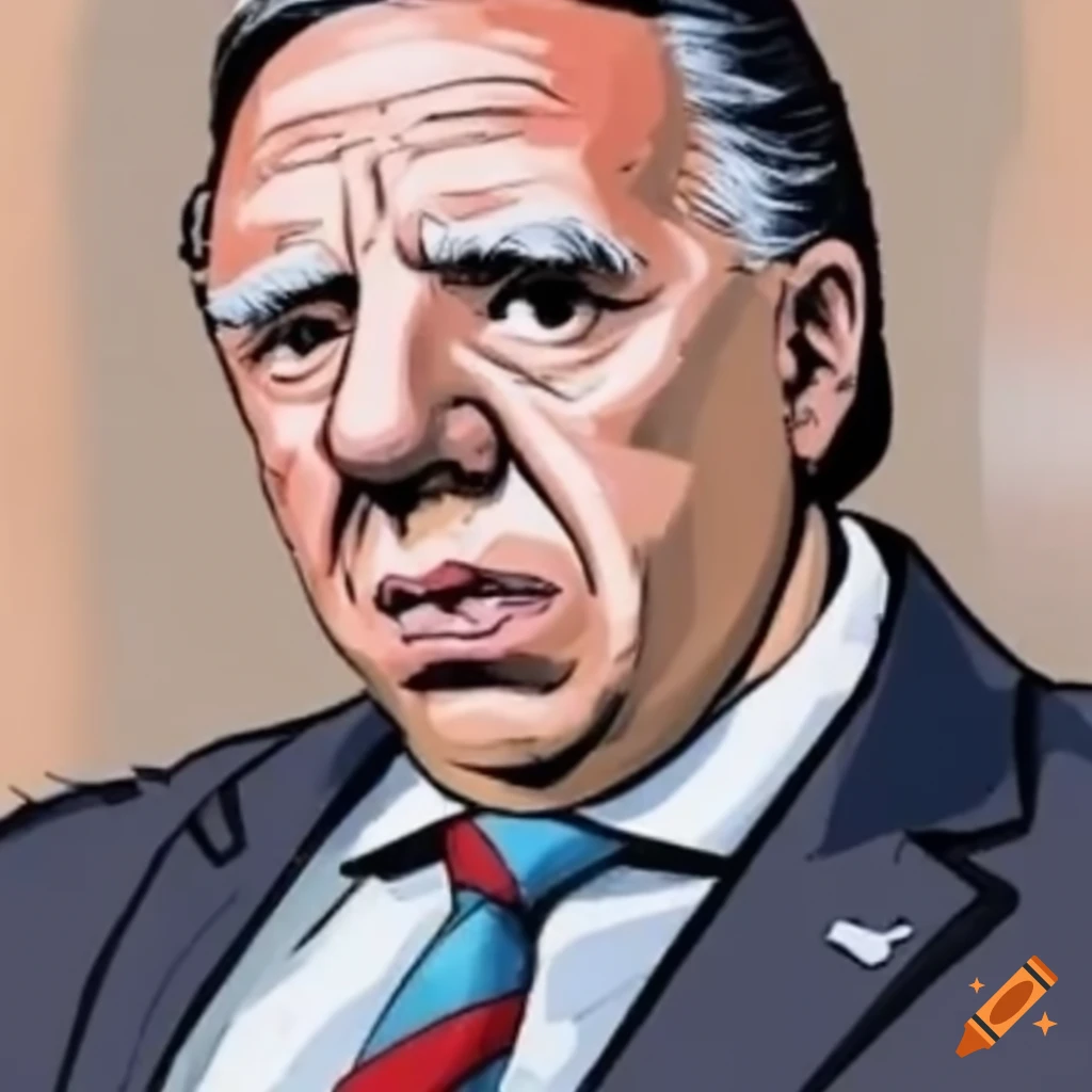 Cartoon portrait of a furious françois legault