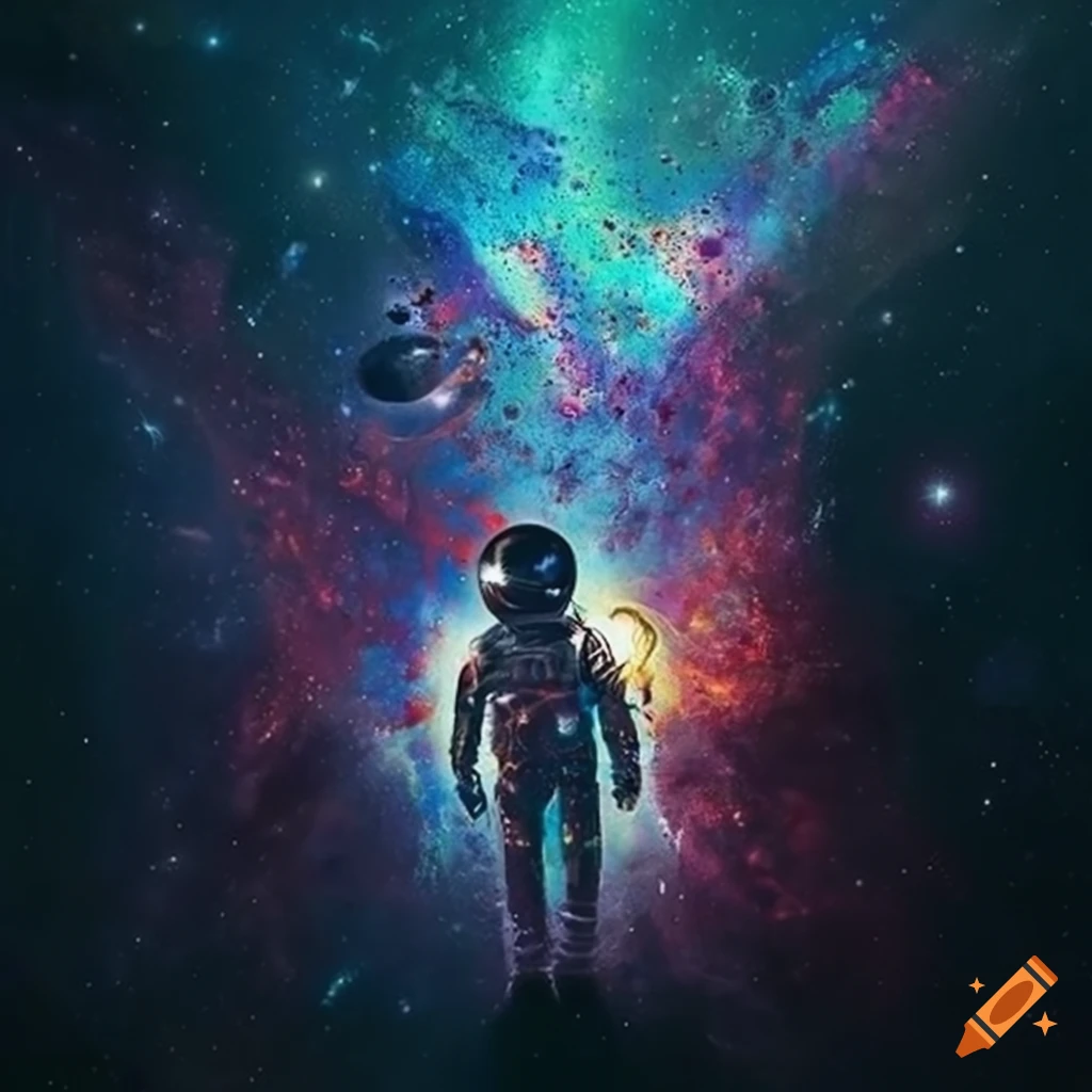 Artwork of astronaut dissolving into cosmic particles on Craiyon