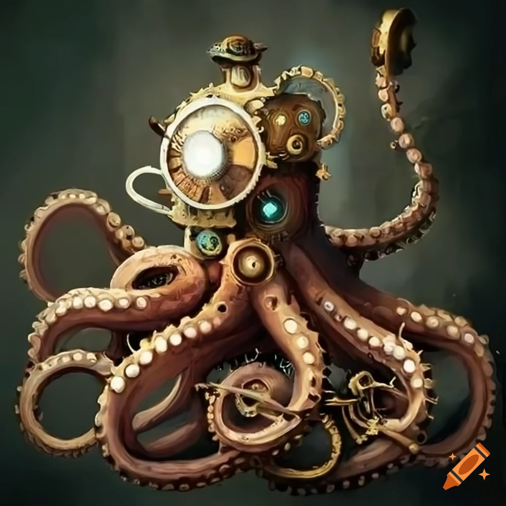 Captivating steampunk artwork of a mechanical octopus