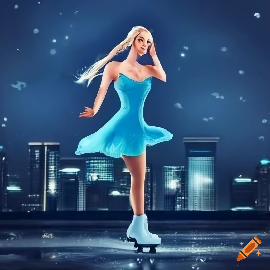 Artistic photo of a lady ice skating at night