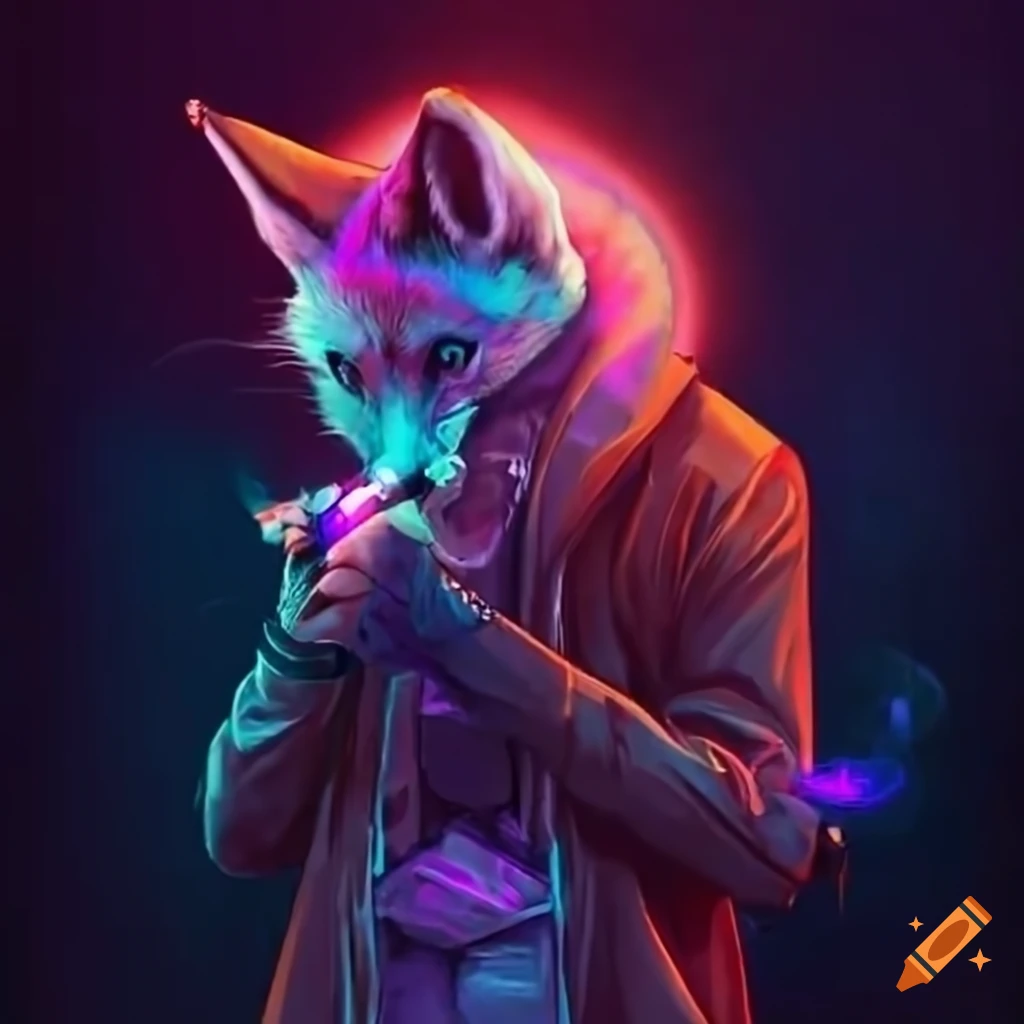 Cyberpunk fox smoking a cigar on Craiyon