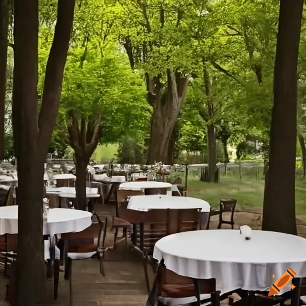 Outdoor restaurant surrounded by trees