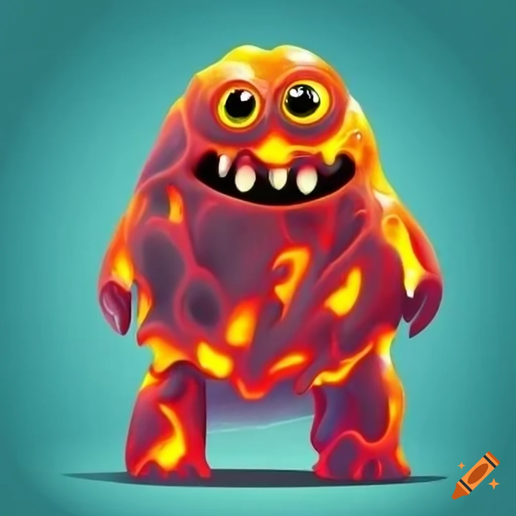 Cute illustration of a lava monster on Craiyon