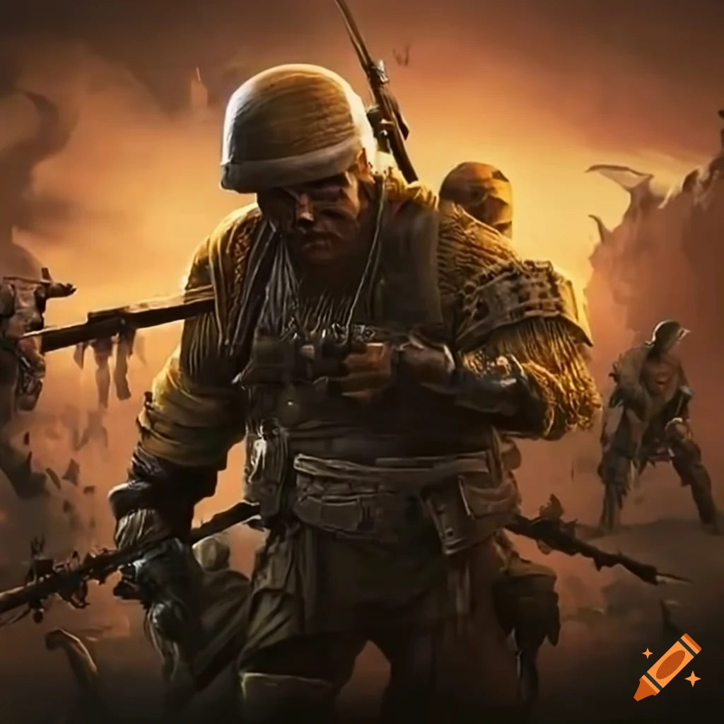 Intense battle scene with soldiers and combatants on Craiyon