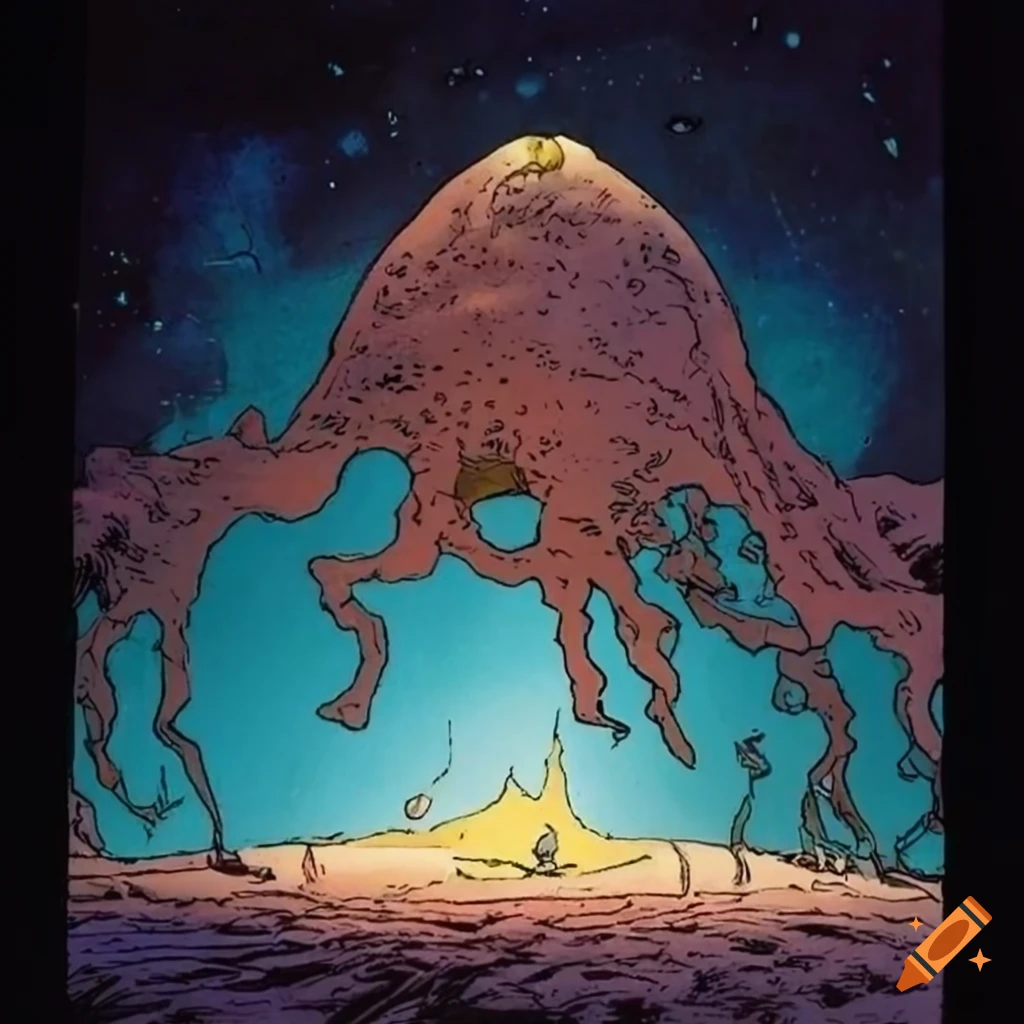 Mœbius-style artwork of a moon landing