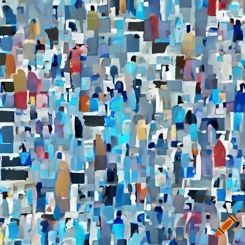 Abstract mosaic painting of people in a maze