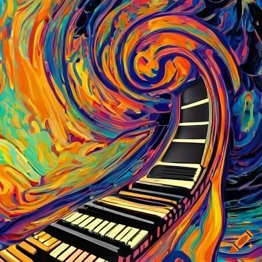 Abstract artwork of piano keyboard in van gogh style