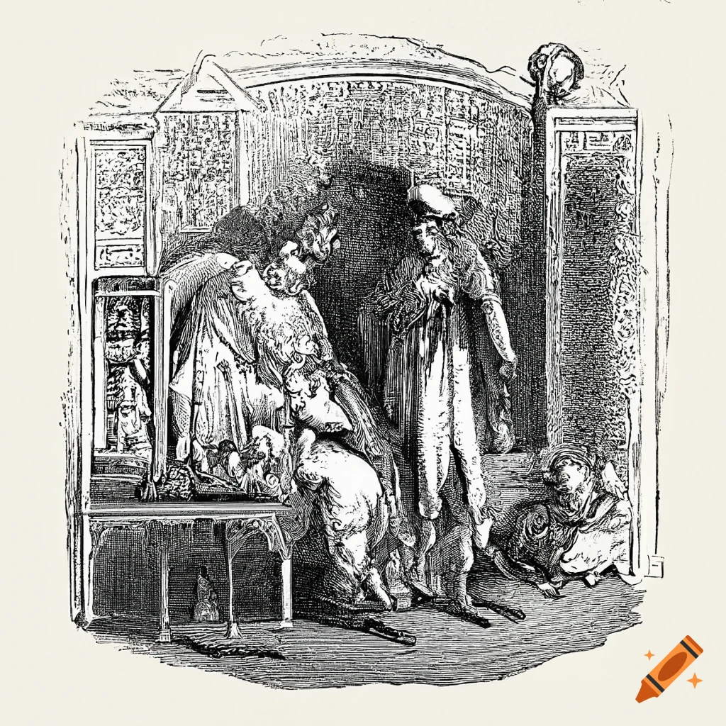 Engraving of an old alchemist in the style of Gustave Dore on Craiyon