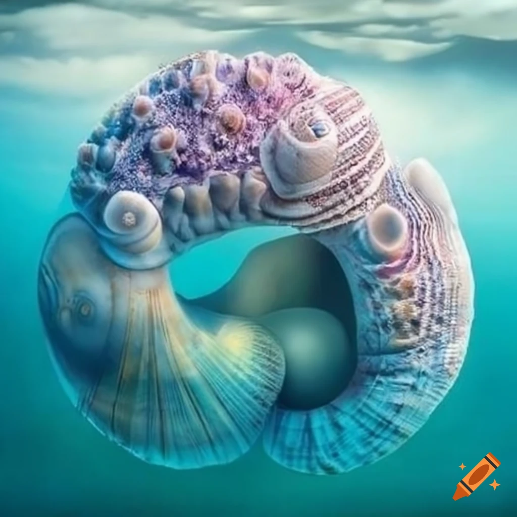 Surrealist beach with glassy seashells and exotic flowers on Craiyon