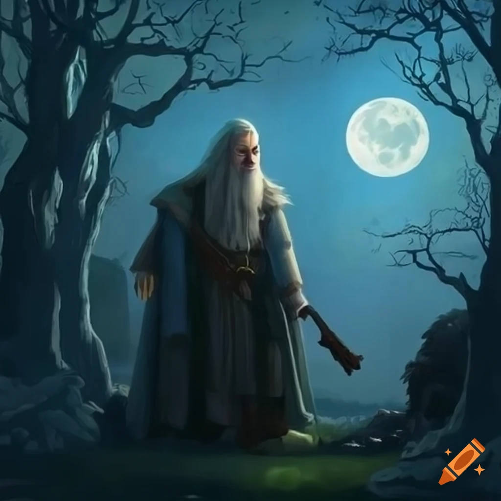 Sillhouette of odin in a moonlit forest on Craiyon