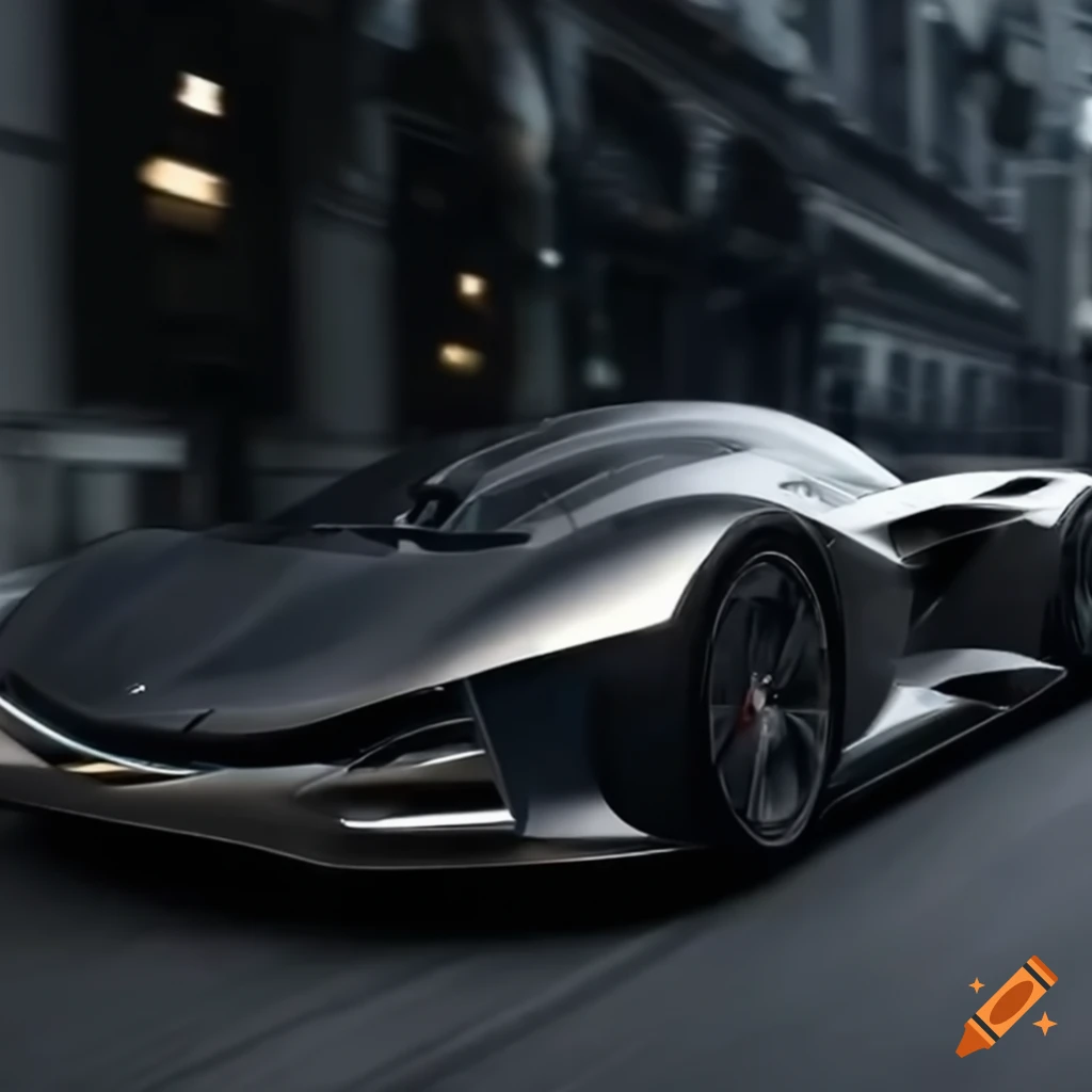 Sleek futuristic electric hypercar zooming on city street on Craiyon