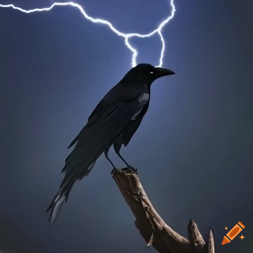 Crow standing in lightning