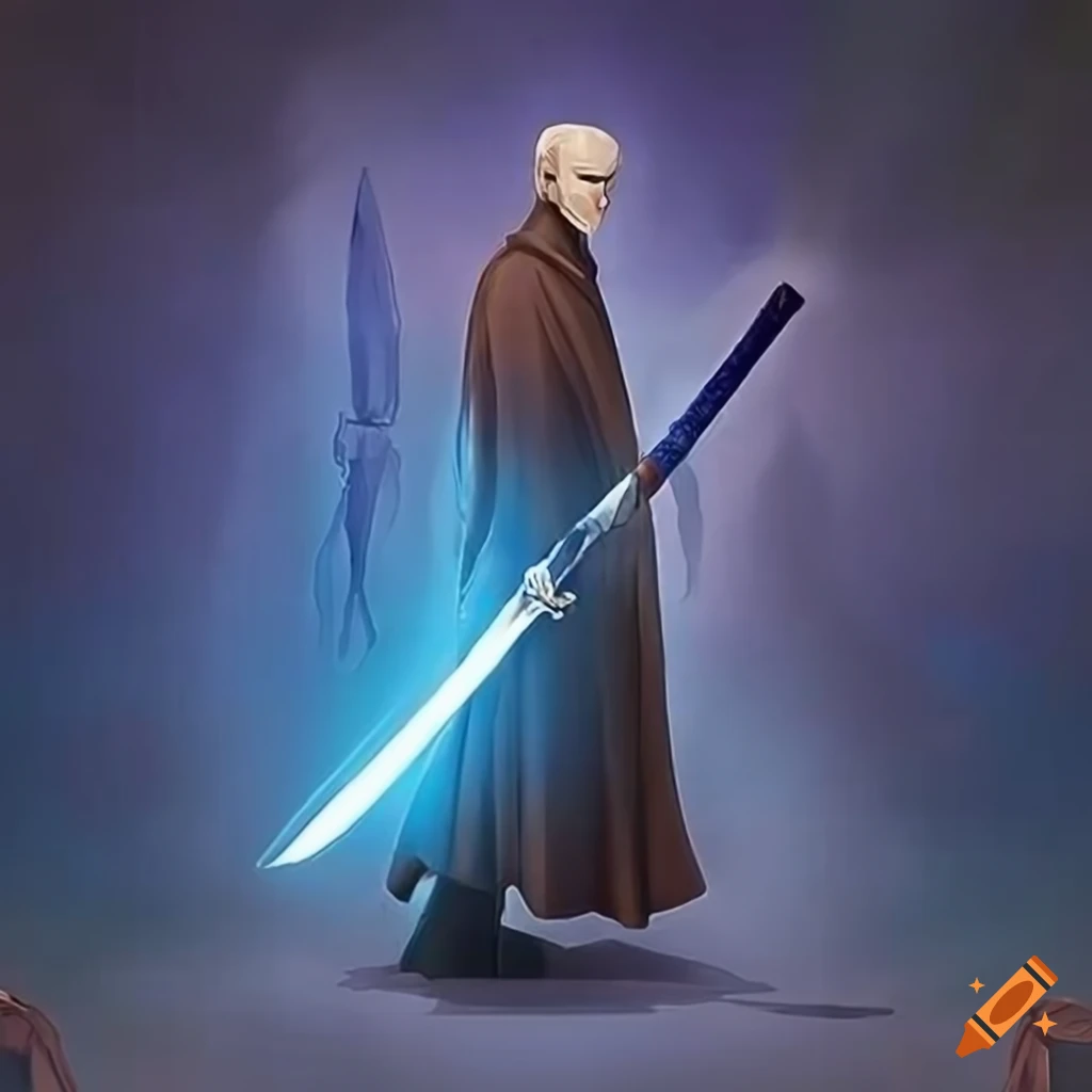 Fusion character with blue cloak and sword on Craiyon