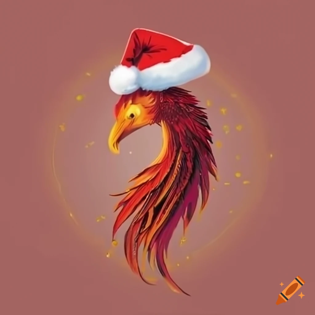 Festive phoenix with santa hat and costume