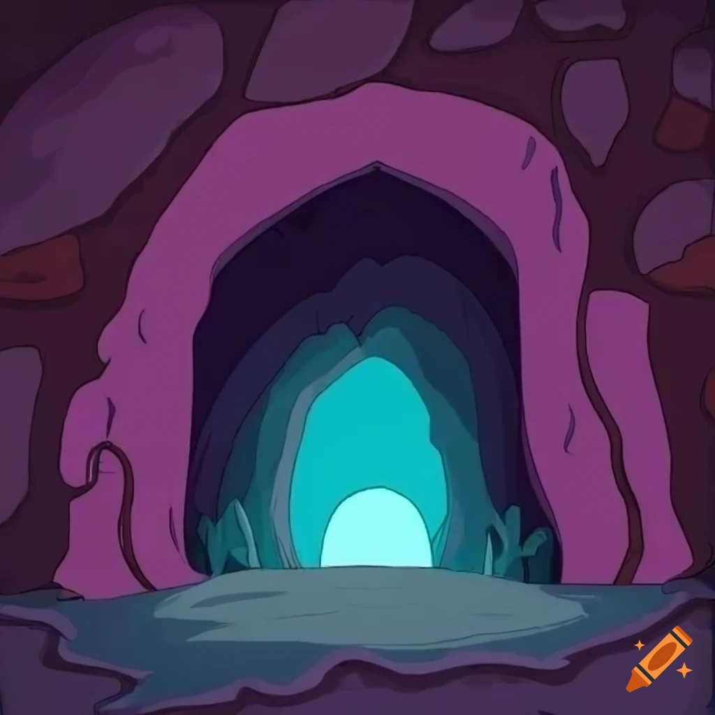 2d artwork of a cave entrance in adventure time style on Craiyon