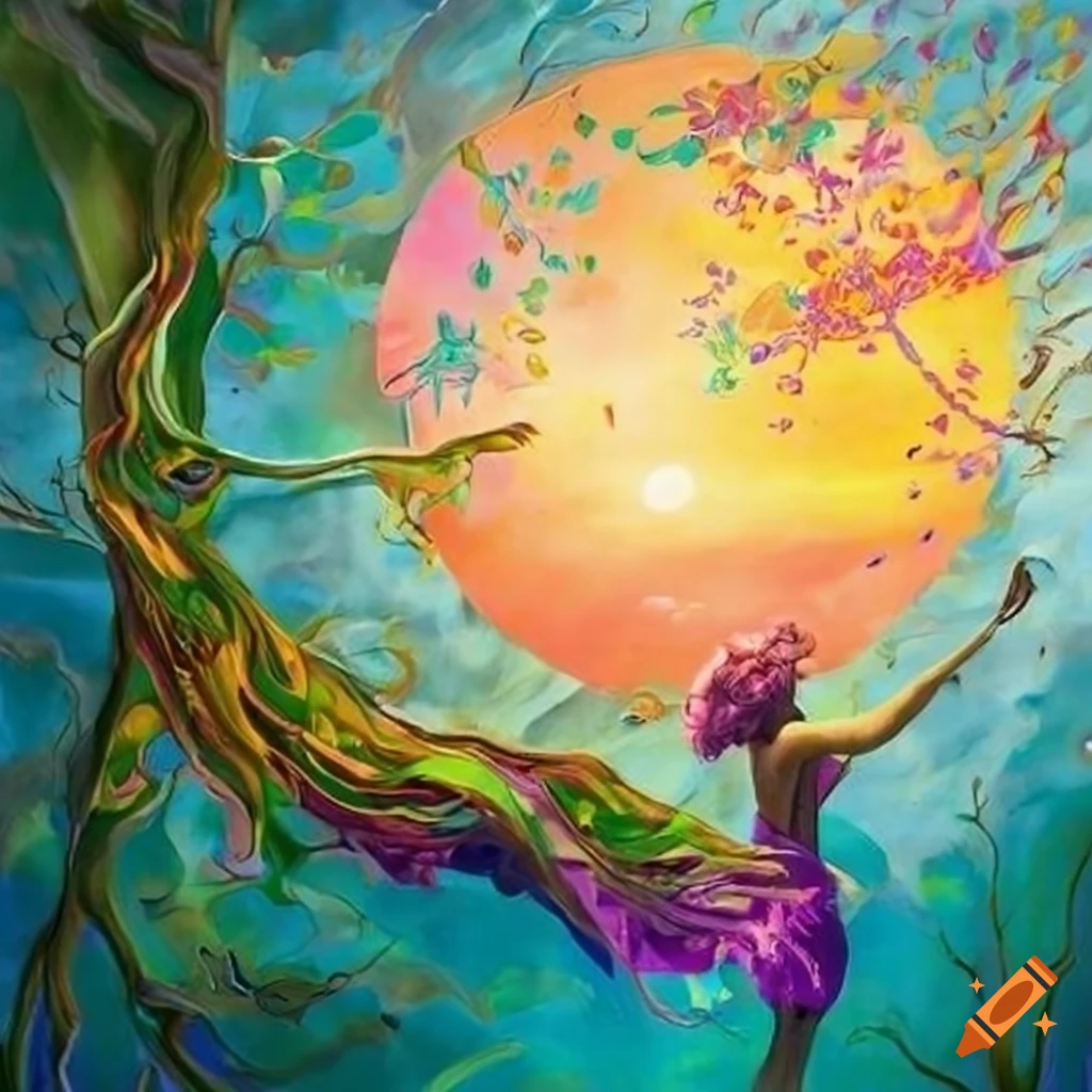 Vibrant artwork of daphne transforming into a laurel tree on Craiyon