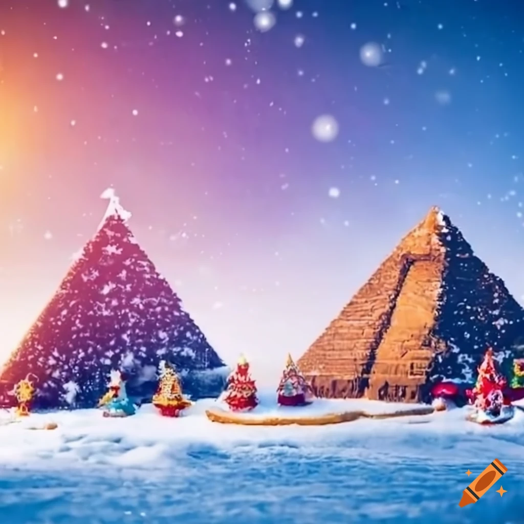 Pyramids with christmas tree in the snow