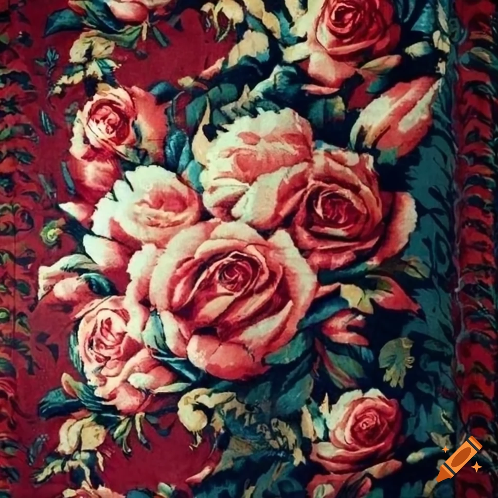 Vintage textile with printed roses design