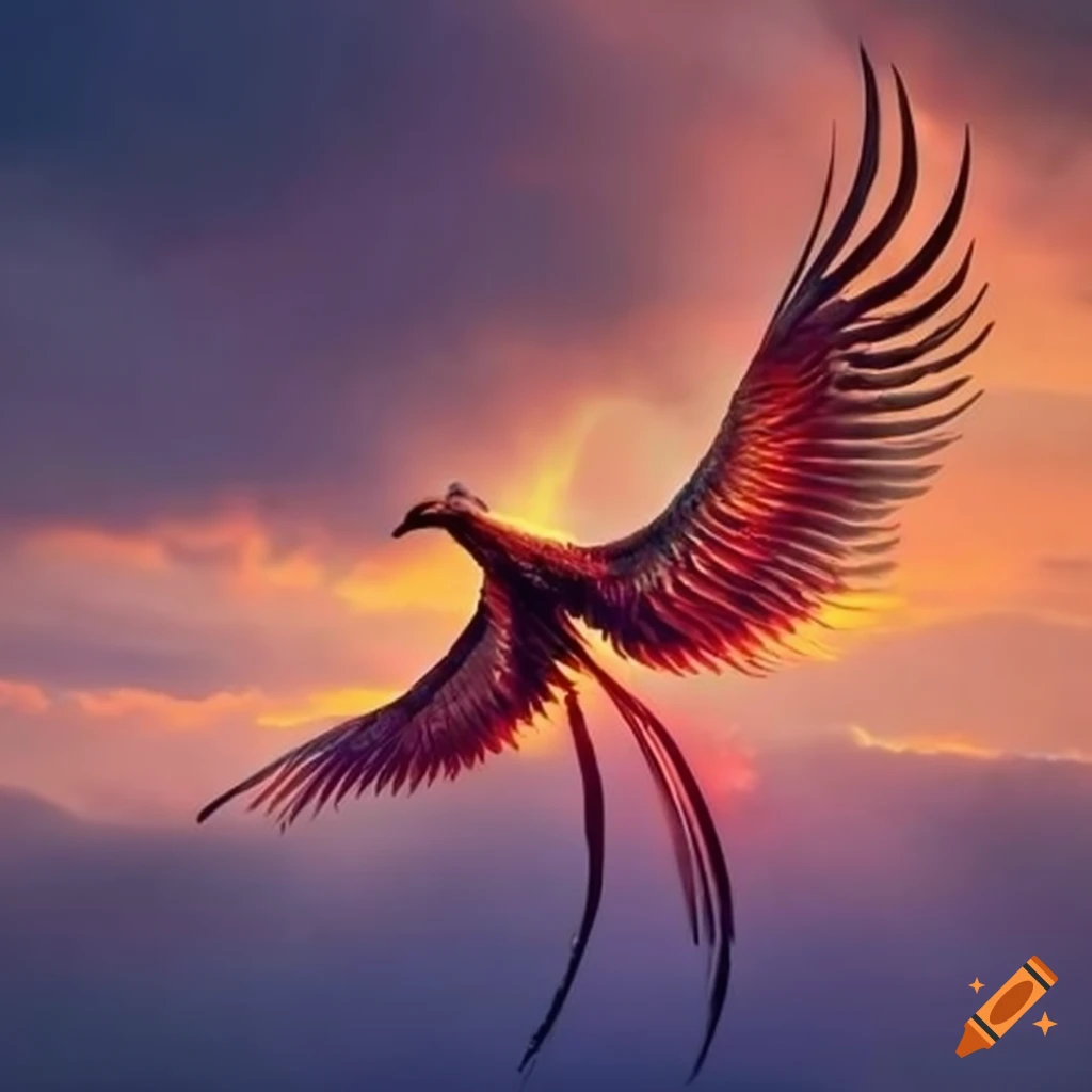 Image of a majestic phoenix flying in the sky on Craiyon