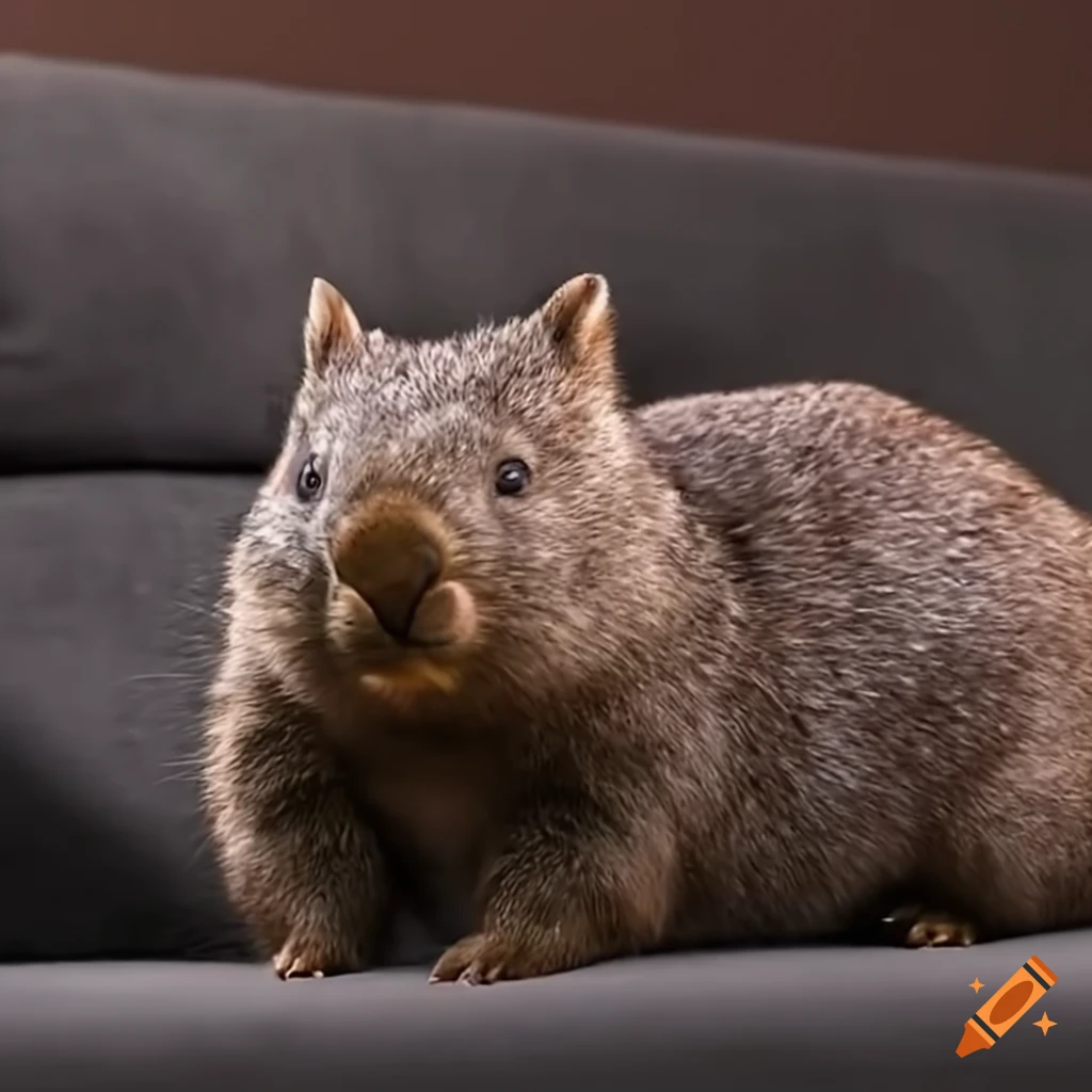 Wombat relaxing on a couch in a living room
