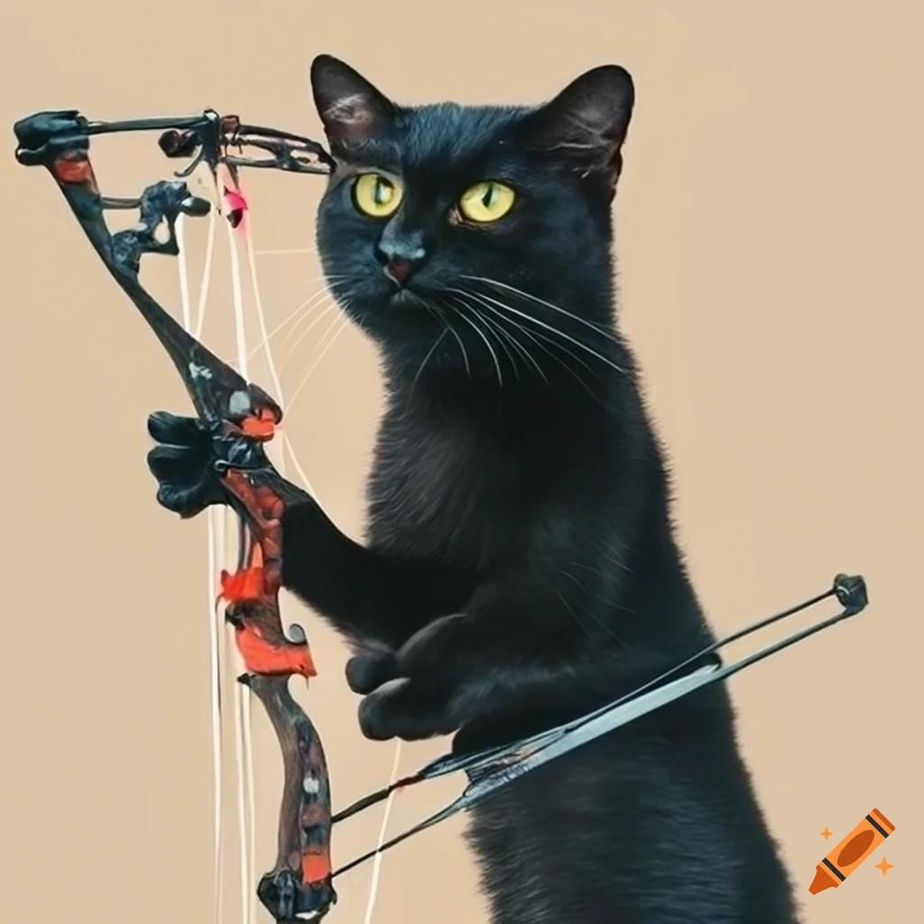 Black cat with a bow and arrow
