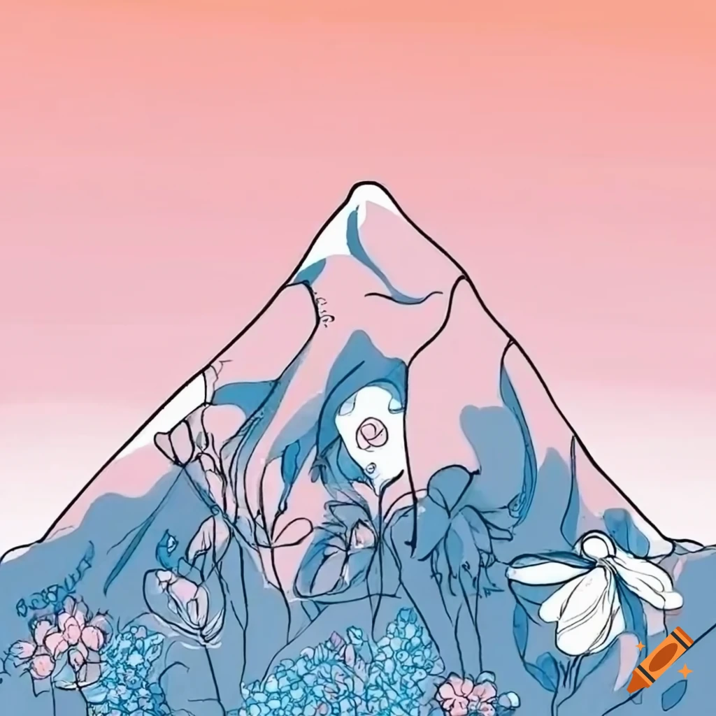 Illustration of a mountain with hidden bee and flower