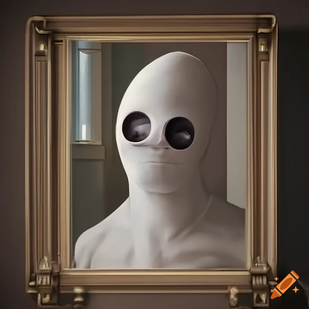 Artwork of an invisible man's reflection in a mirror