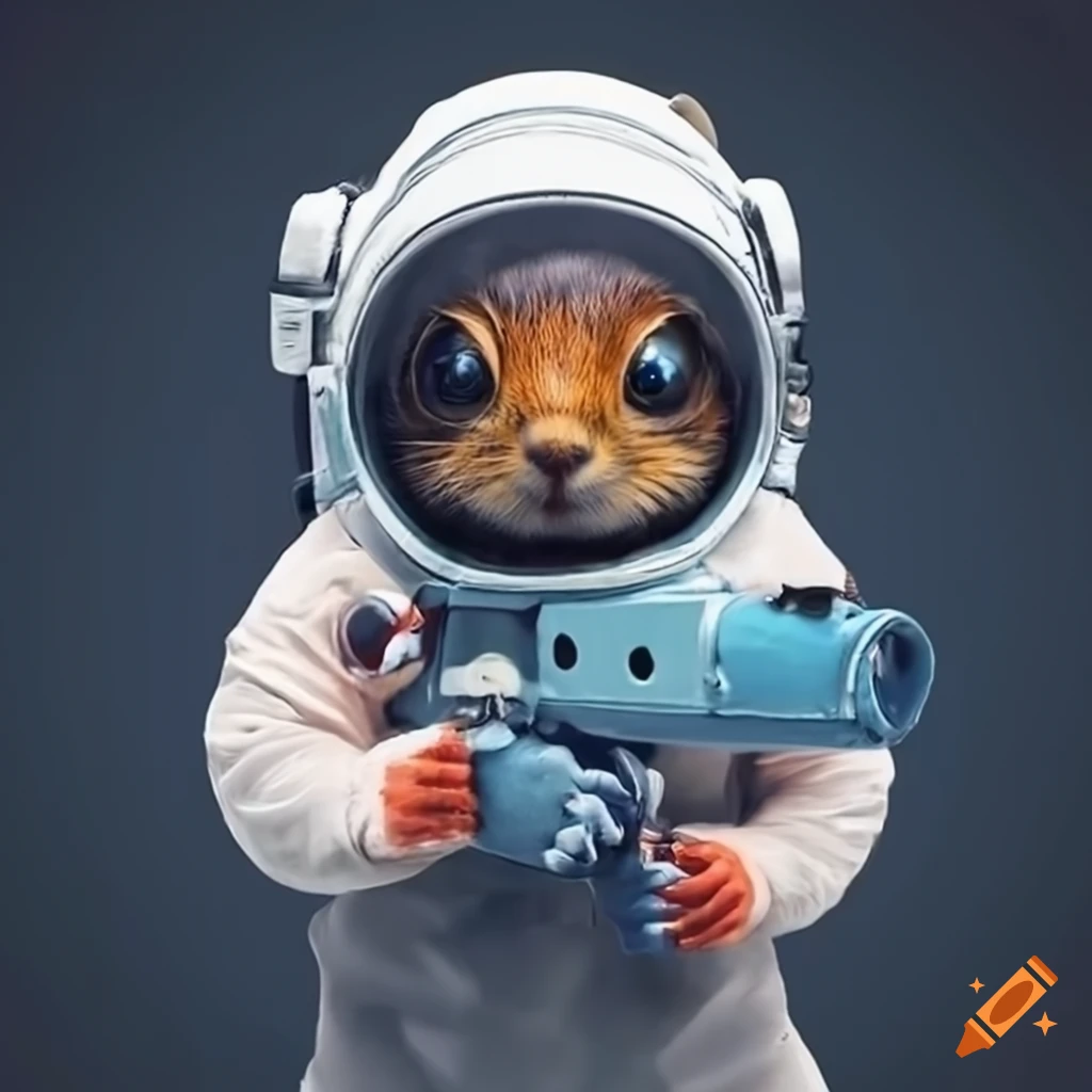 Squirrel wearing astronaut costume in space