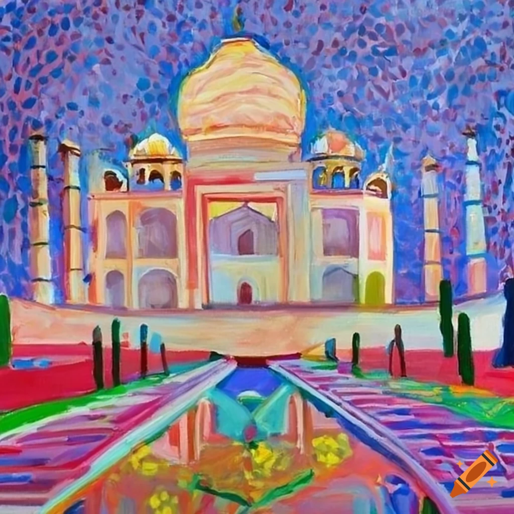 David hockney style painting of the taj mahal