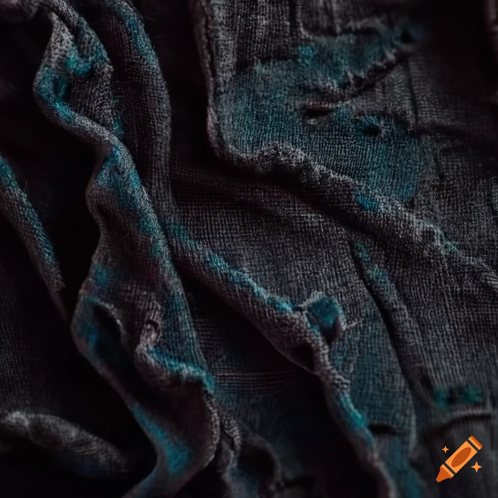 Closeup of a torn and distorted dark fabric on Craiyon