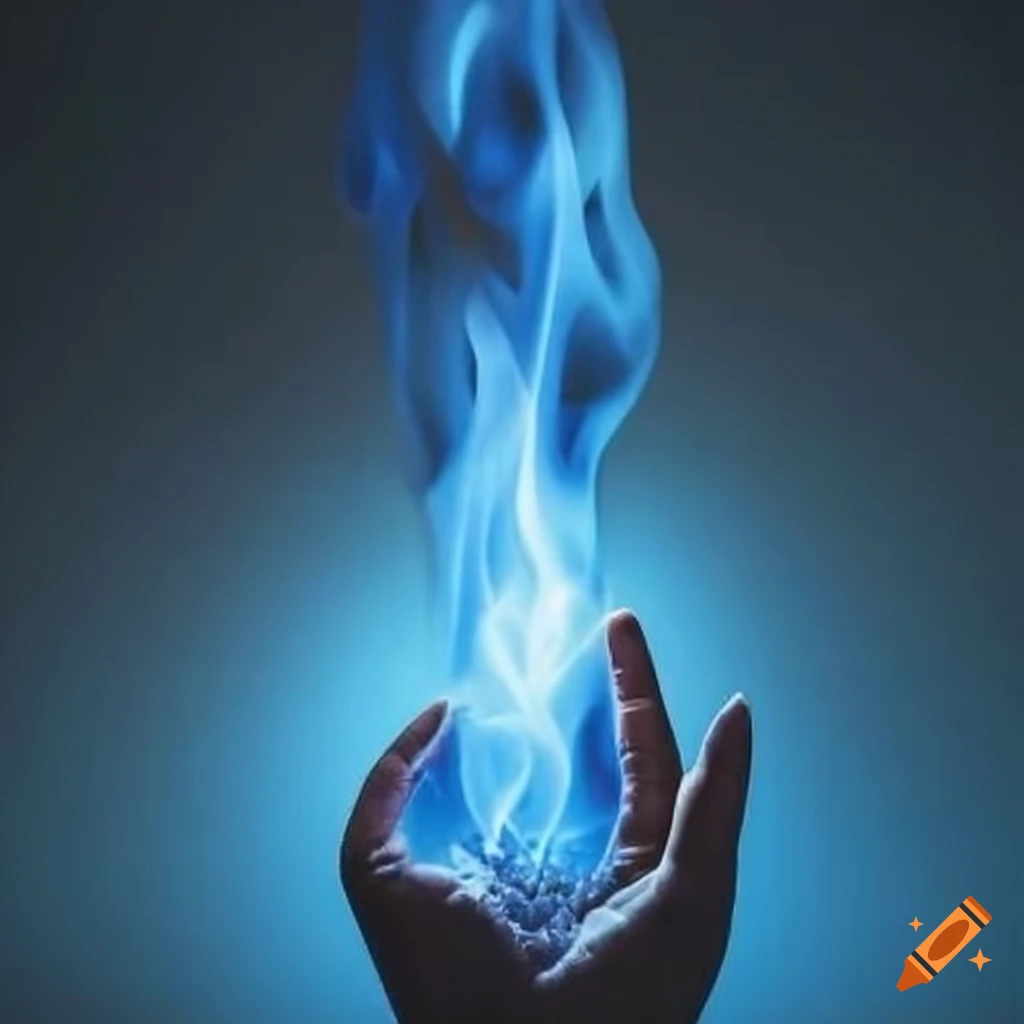 Image of a hand conjuring a blue flame on Craiyon