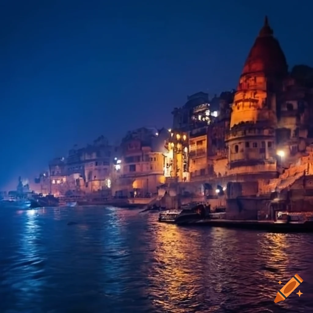 Night view of varanasi ghats in india on Craiyon