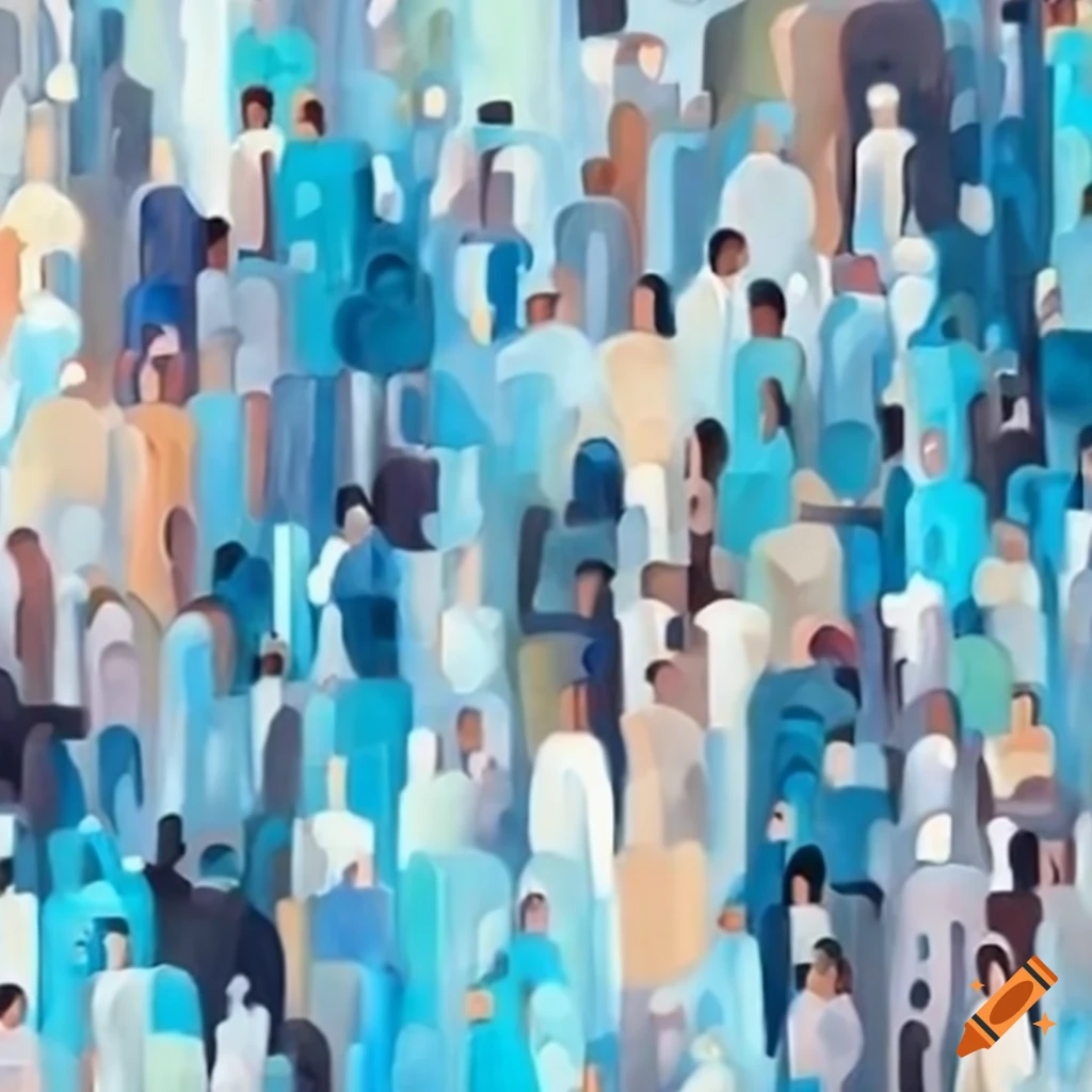 Abstract mosaic painting of a crowd in a maze on Craiyon