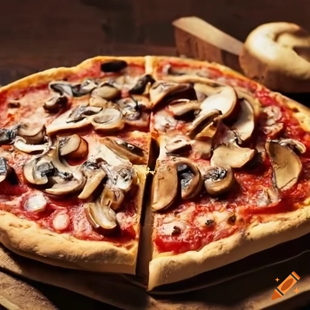Delicious thin crust pizza with mushroom and pepperoni toppings on Craiyon