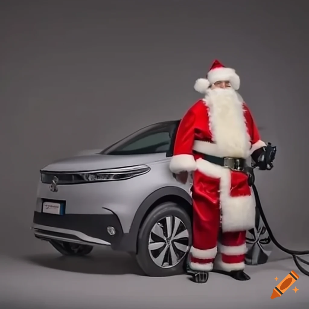 Santa driving an electric vehicle on Craiyon
