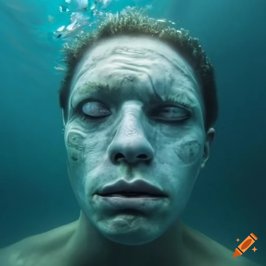 Underwater photograph of a man's face