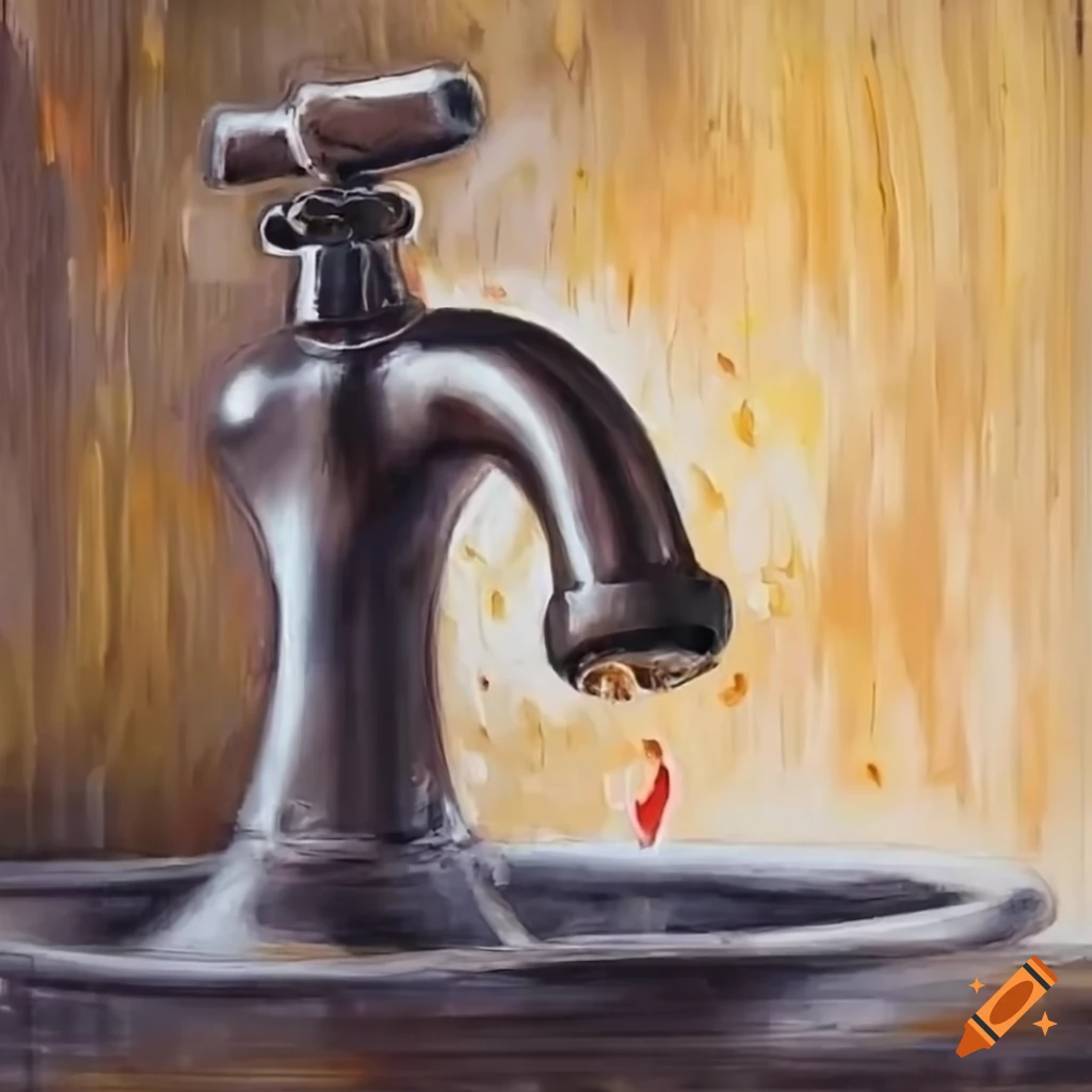 Pencil drawing of tap water pouring into a metal sink on Craiyon