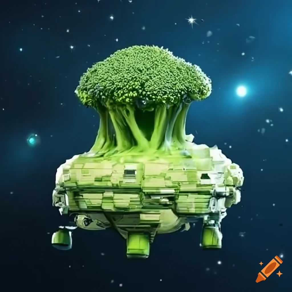 Broccoli spaceship in outer space on Craiyon