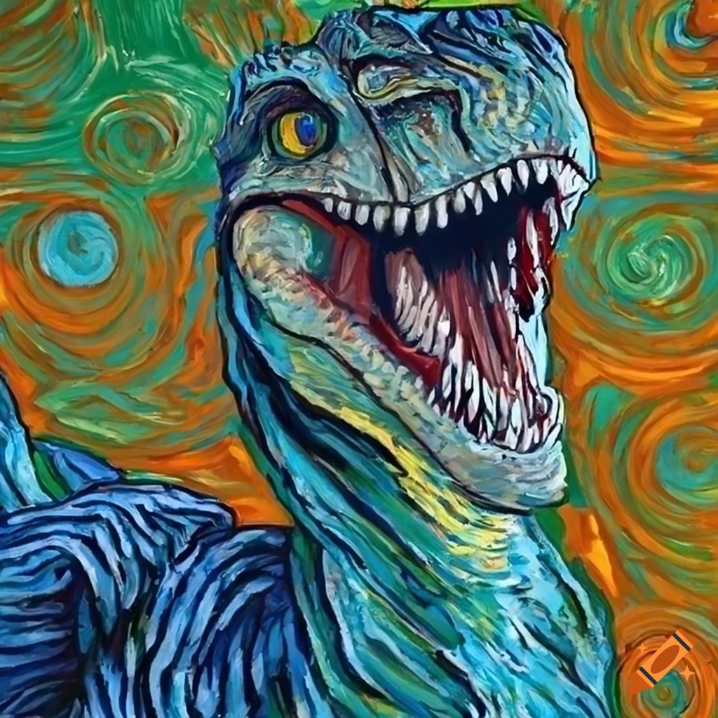 Van gogh style portrait of a velociraptor on Craiyon