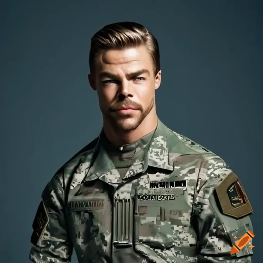 Derek hough in a stylish military uniform and glasses on Craiyon