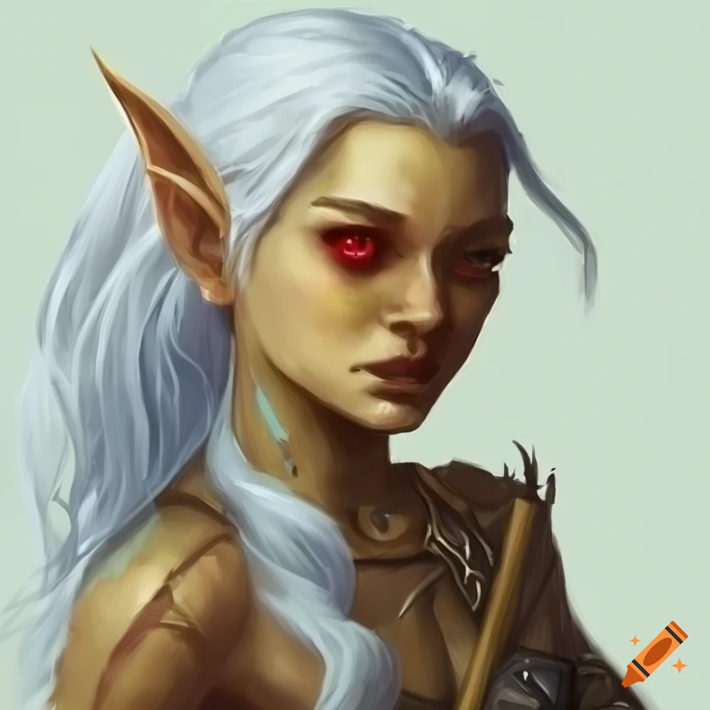 Illustration of a white-haired elf pirate with red eyes on Craiyon