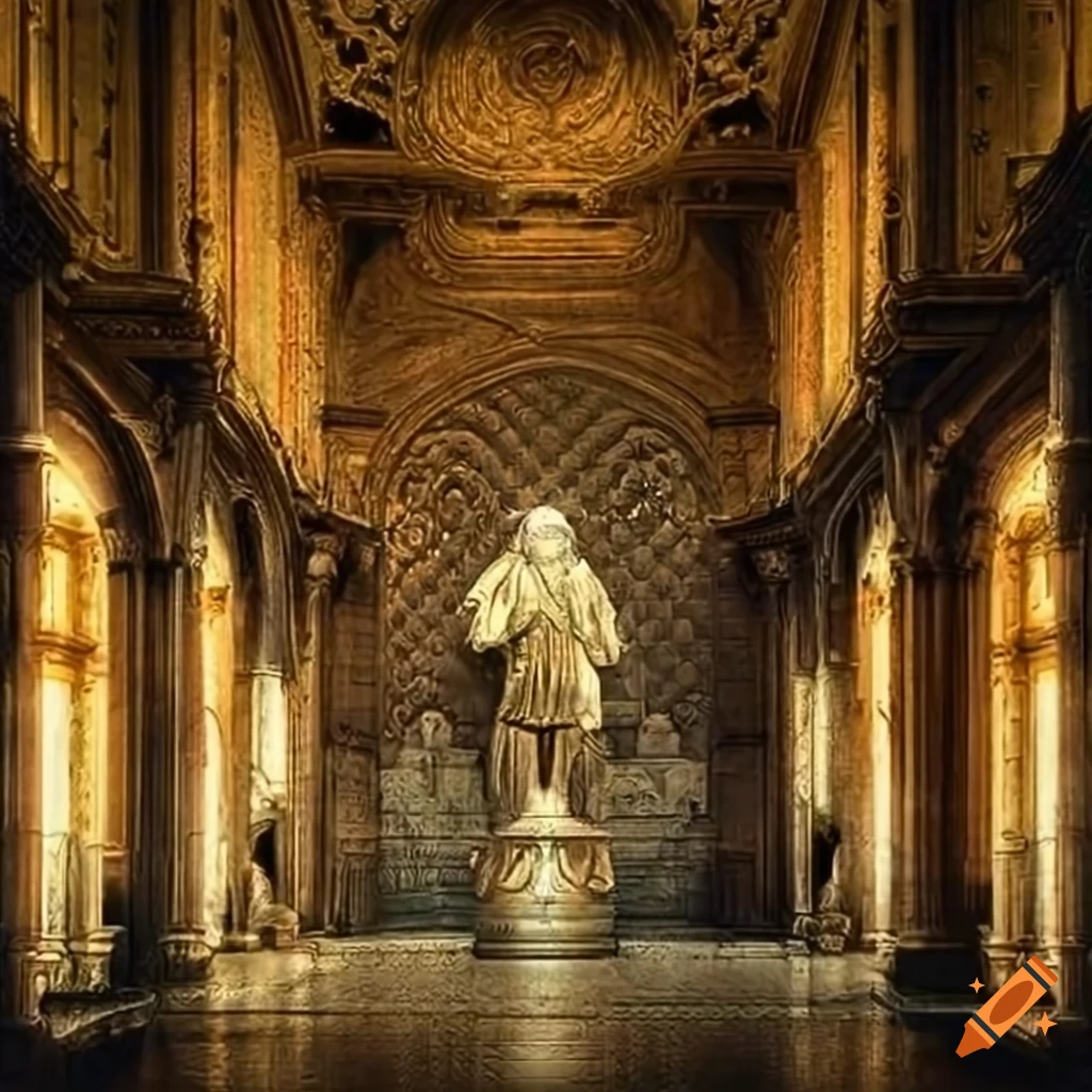 Ancient hall filled with statues