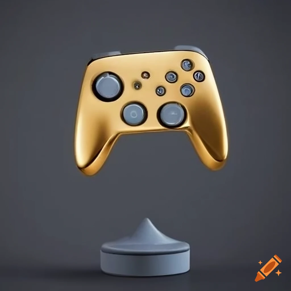Gold nintendo controller on a pedestal