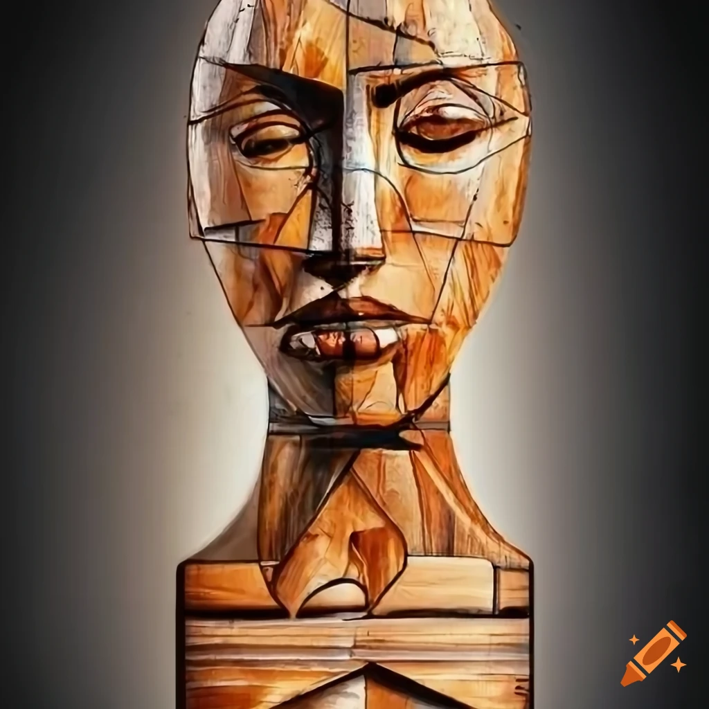 Abstract knife painting of a wooden face on fire and water on Craiyon